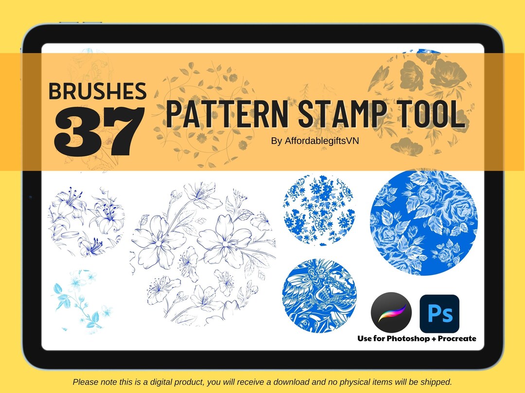 37 Pattern Stamp Tool Brushes for Procreate and Photoshop, Procreate ...