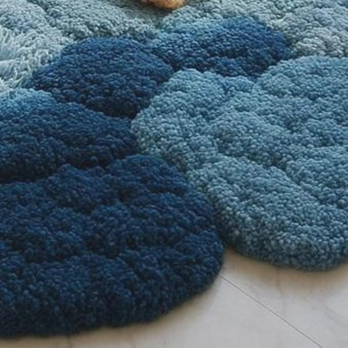 Blue Shaded Tufted Rug | Abstract Wool Rug | Freeform 3D Textured ...