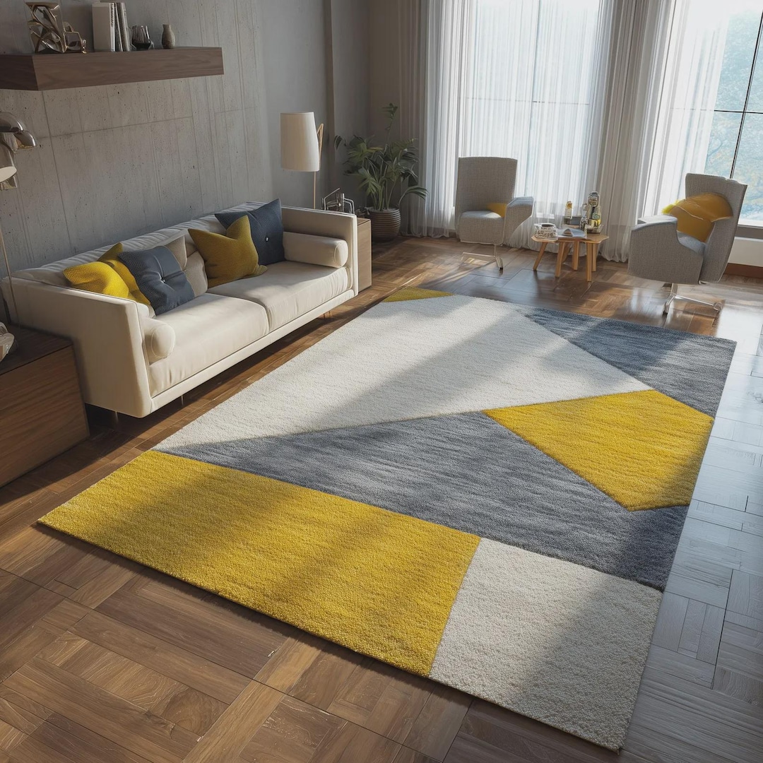 Mid Century Modern Abstract Rug, Hand Tufted Wool Area Rug, Retro ...