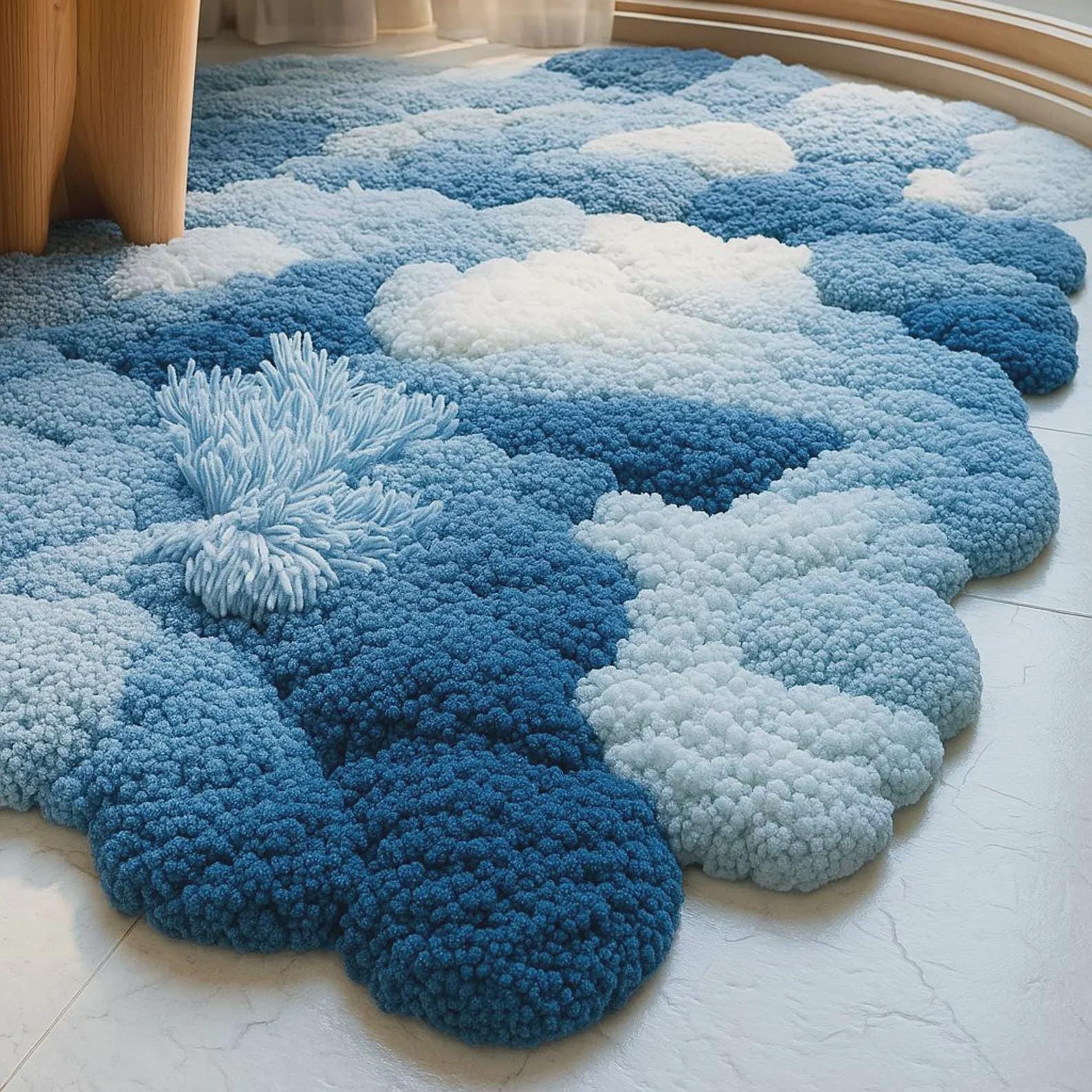 Blue Shaded Tufted Rug | Abstract Wool Rug | Freeform 3D Textured ...