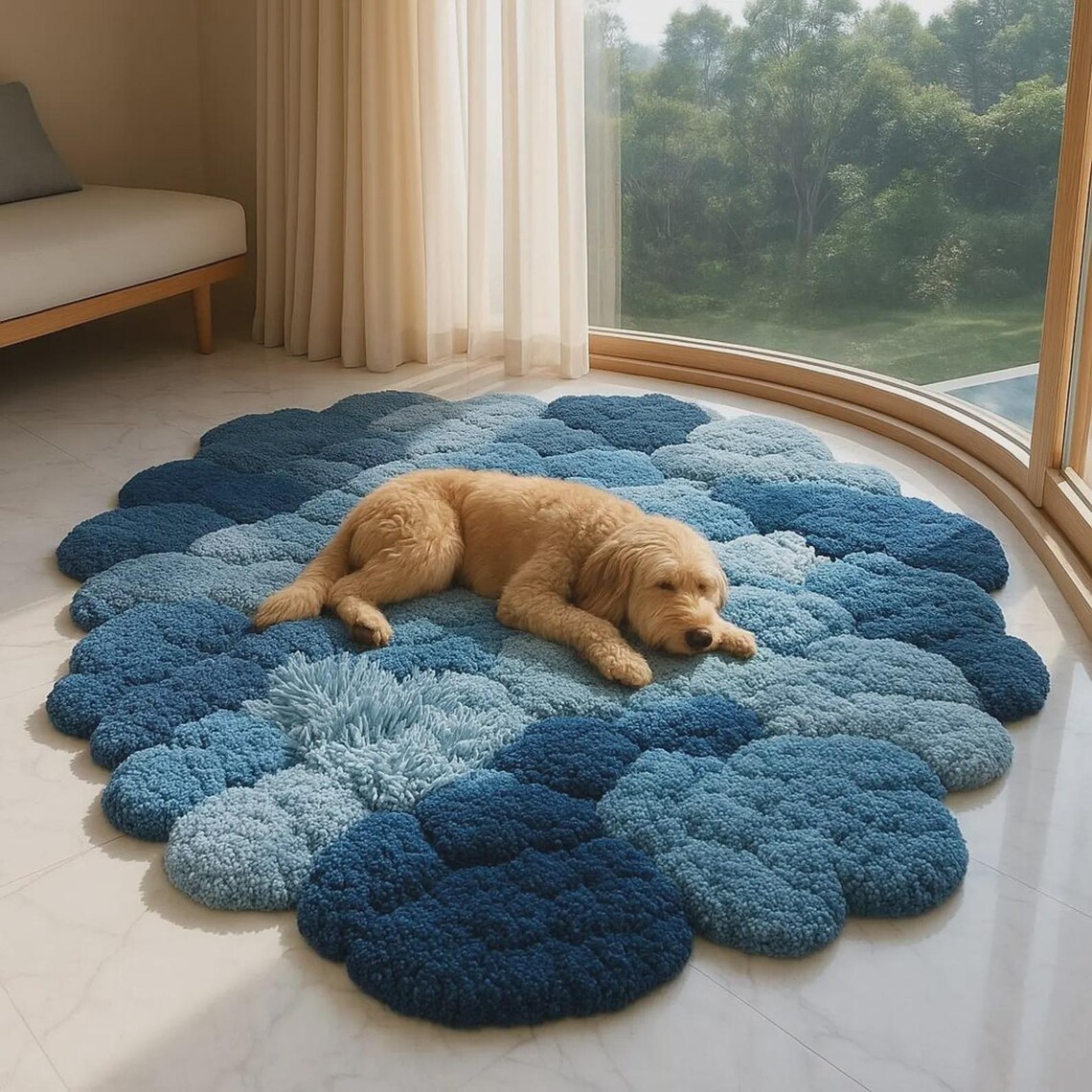 Blue Shaded Tufted Rug | Abstract Wool Rug | Freeform 3D Textured ...