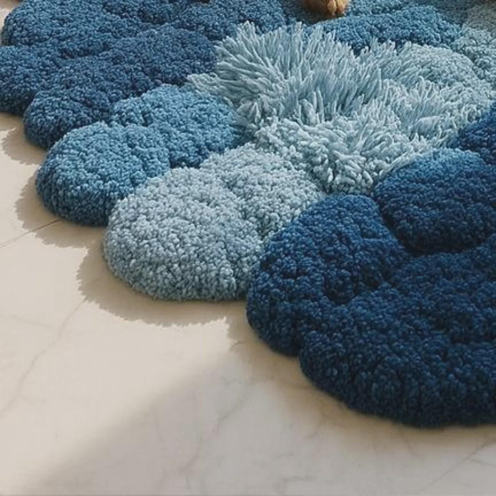 Blue Shaded Tufted Rug | Abstract Wool Rug | Freeform 3D Textured ...