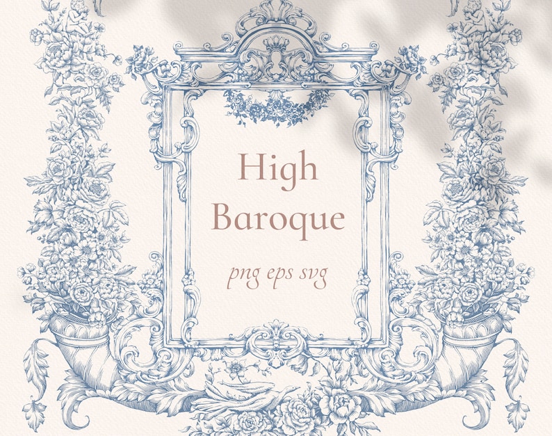 High Baroque Frames, Png Eps Svg, Wedding Invite Frame, Vector Border ...
