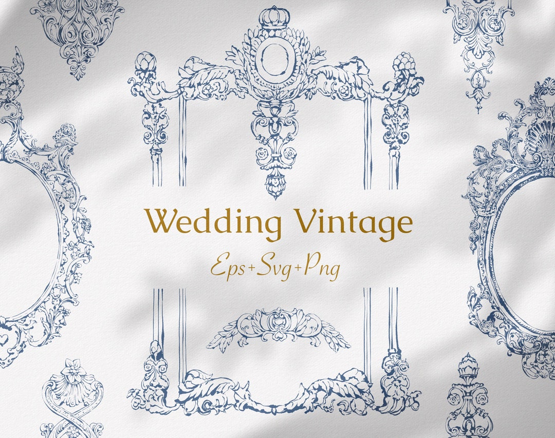 Wedding Vintage Fine Line Frames Png + Eps+ Svg Clip Art Watercolor ...