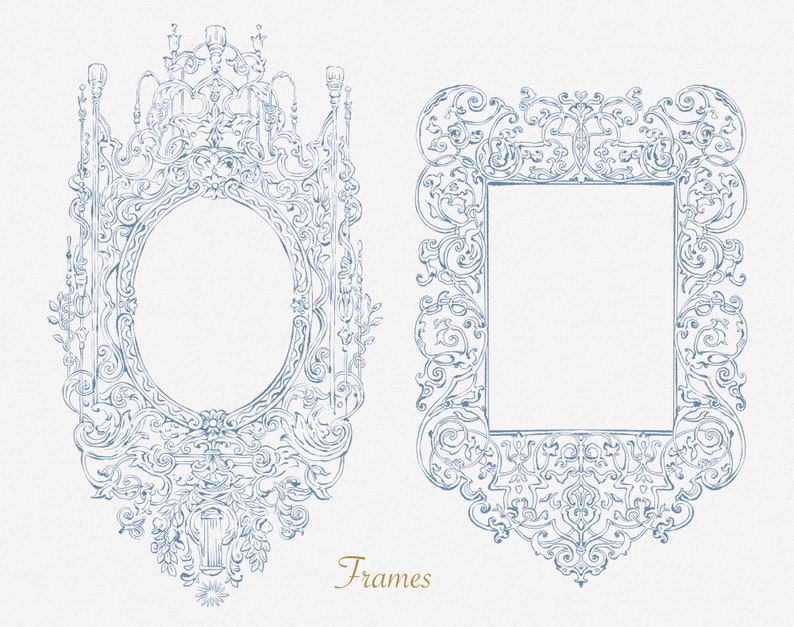 Wedding Decoration Eps + Svg + Png Vintage Blue Frames, Watercolor ...