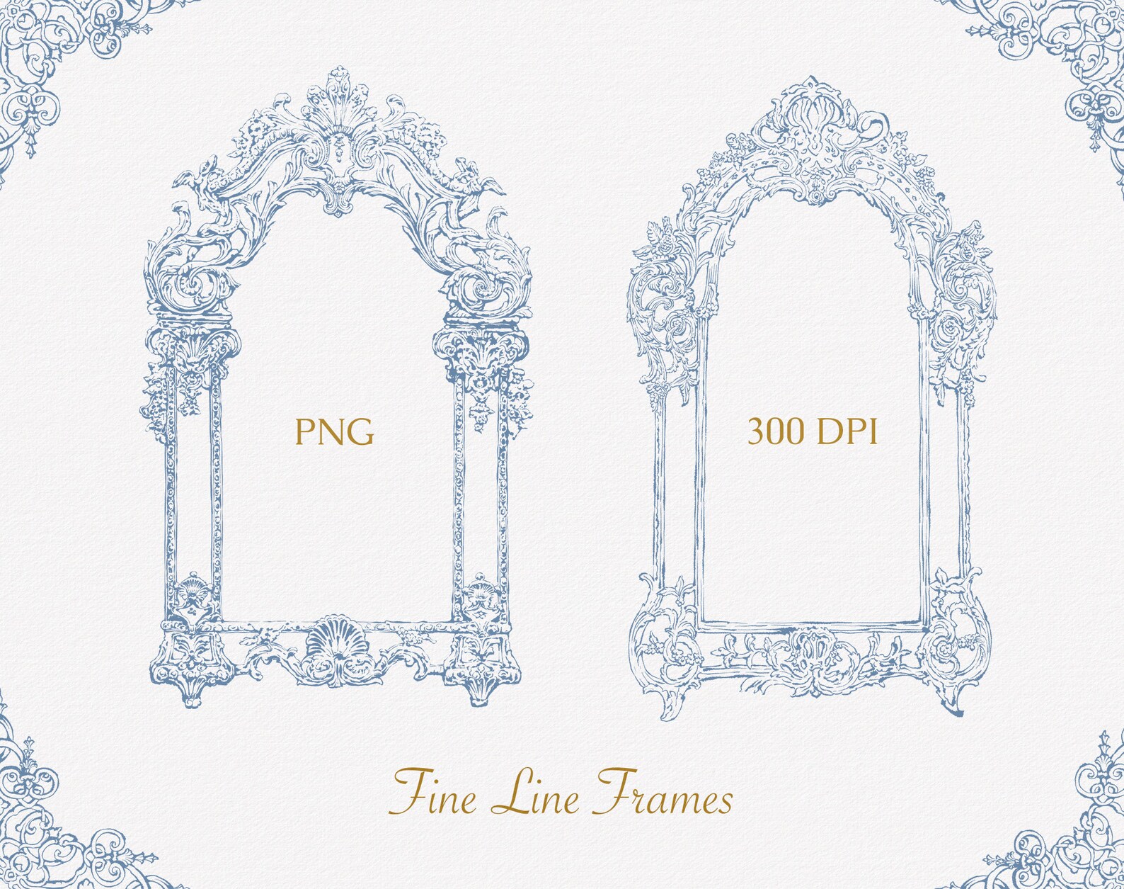 Wedding Motives Fine Line Frames PNG Clip Art Vintage, Illustrations ...