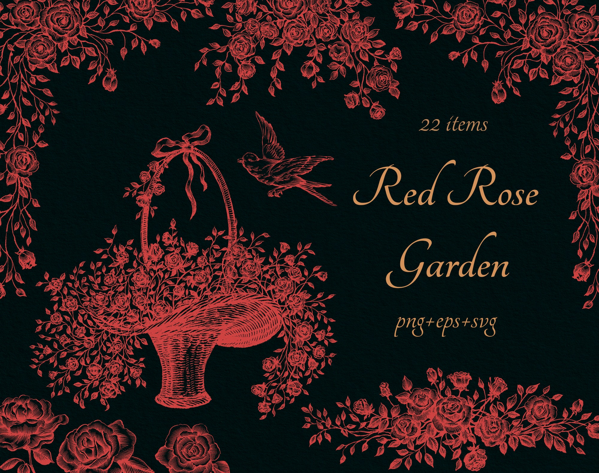 Red Rose Garden Png Eps Svg Floral Frames Roses Bouquets - Etsy