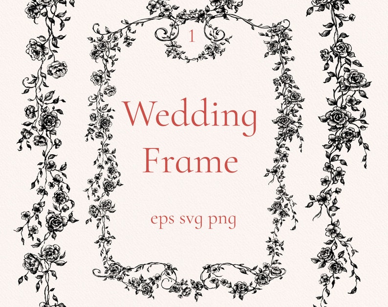 Baroque Wedding Frame Eps Svg Png, Black Border Clipart, Line Art, Bw ...