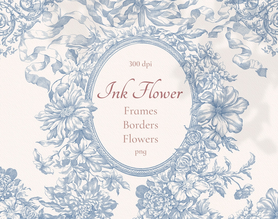Ink Flower Line Frames, Wedding Png Borders, Round Frame, Baroque ...
