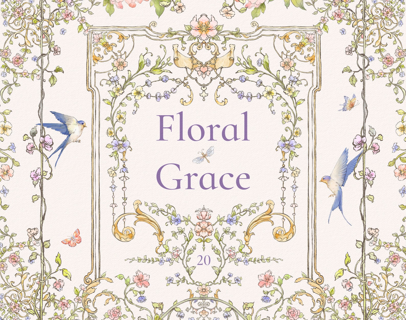 Floral Grace Png Frames, Borders, Heart, Butterflies, Birds, Botanical ...