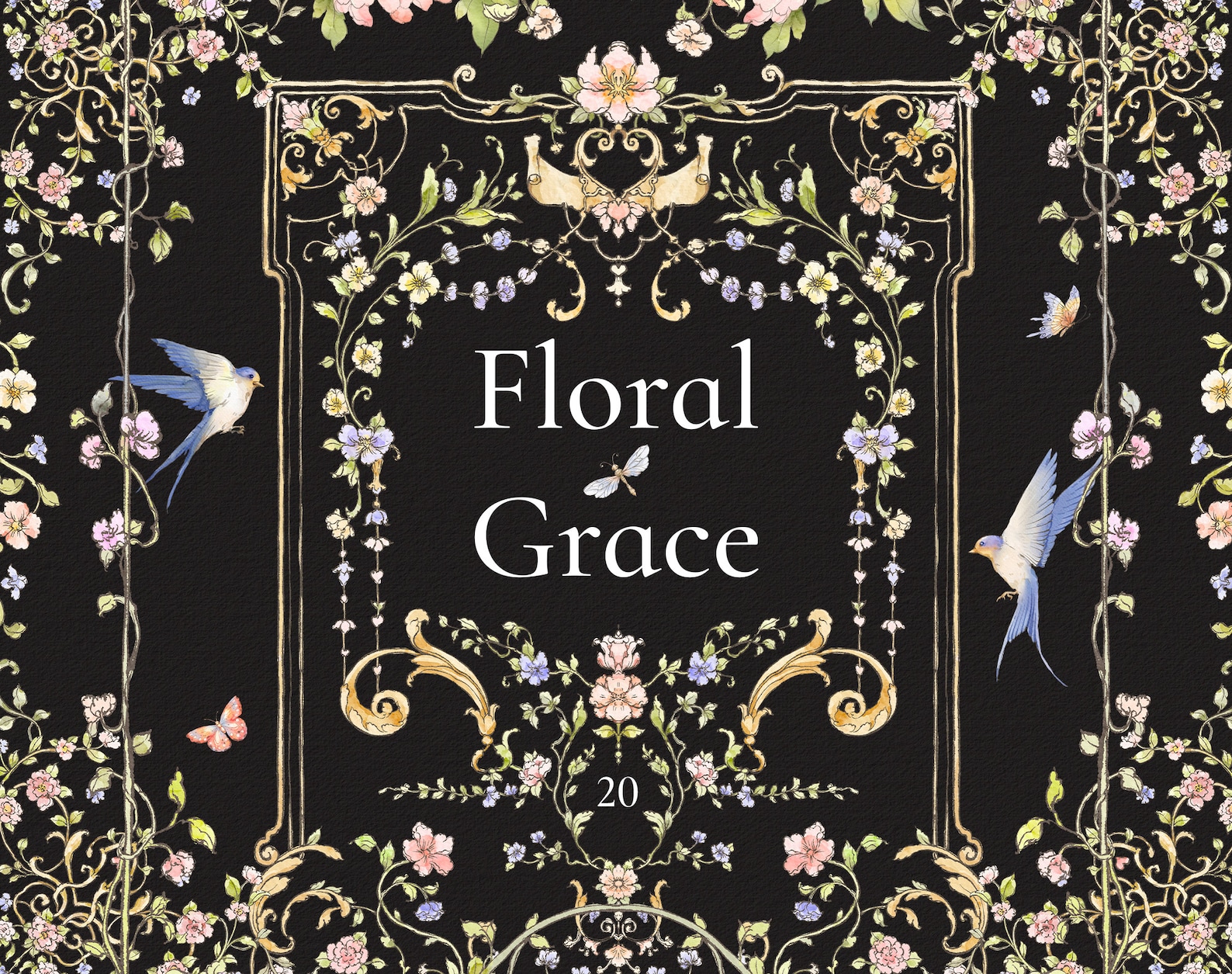Floral Grace Png Frames, Borders, Heart, Butterflies, Birds, Botanical ...