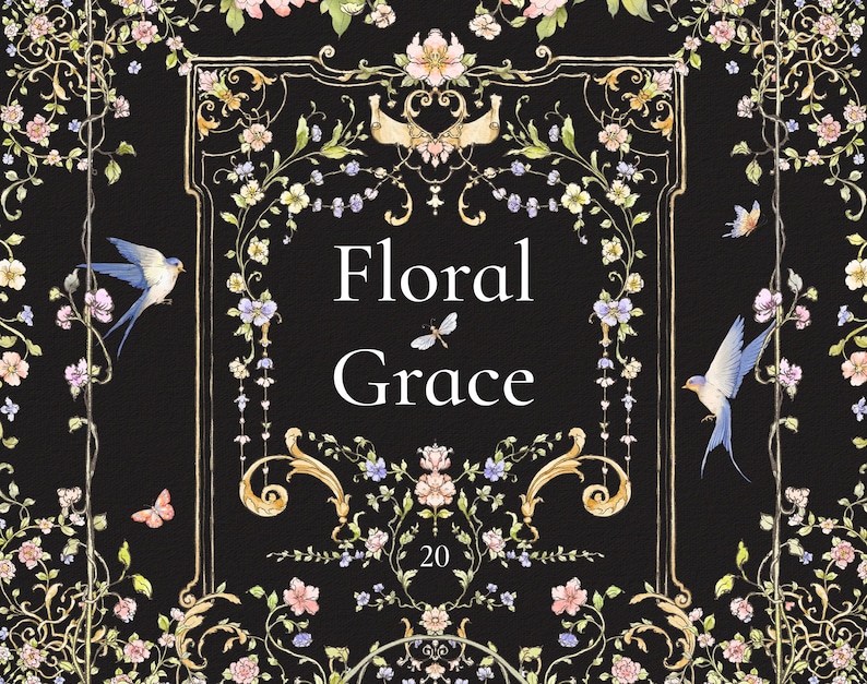 Floral Grace Png Frames, Borders, Heart, Butterflies, Birds, Botanical ...