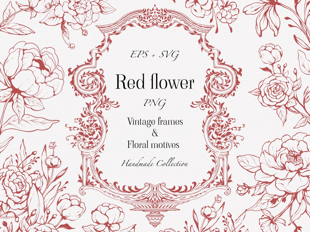 Red Flower Vintage Frames and Floral Motives Eps + Svg +png, Wedding ...
