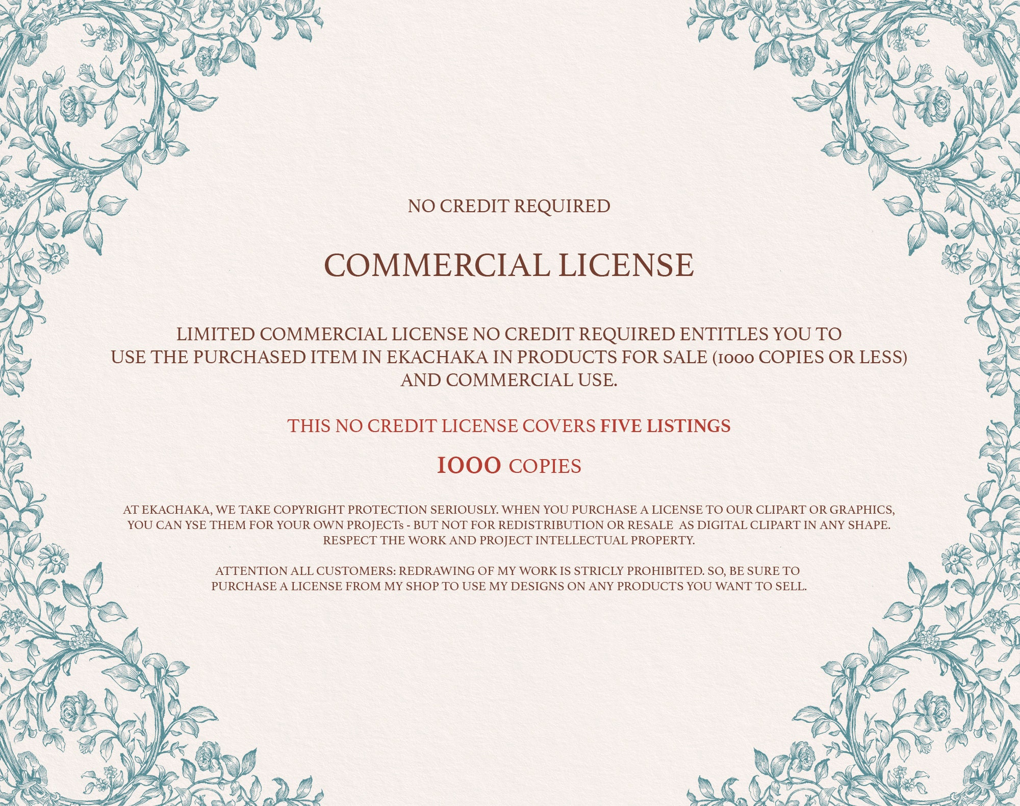 Limited Commercial License Ekachaka NO Credit Required for Five Etsy ...