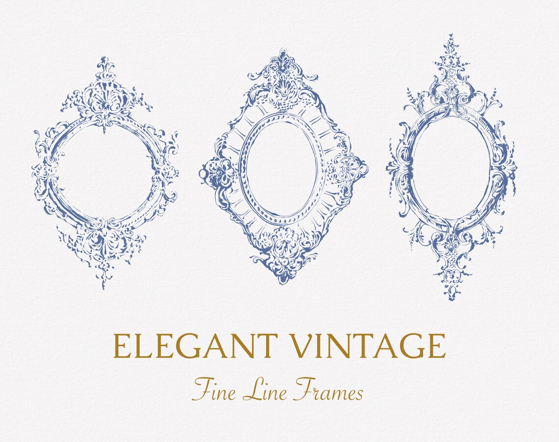 Elegant Vintage Fine Line Frames Wedding Sketches in Old - Etsy
