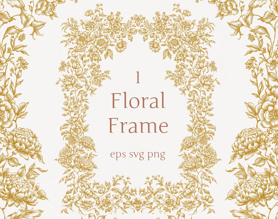 Autumn Flower Frame Png Eps Svg, Floral Clip Art, Wedding Frame, Gold ...