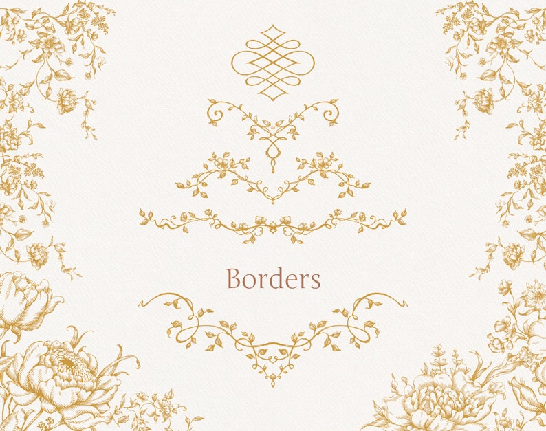 Autumn Flower Gold, Png Eps Svg Floral Frames, Wedding Borders, Hand ...