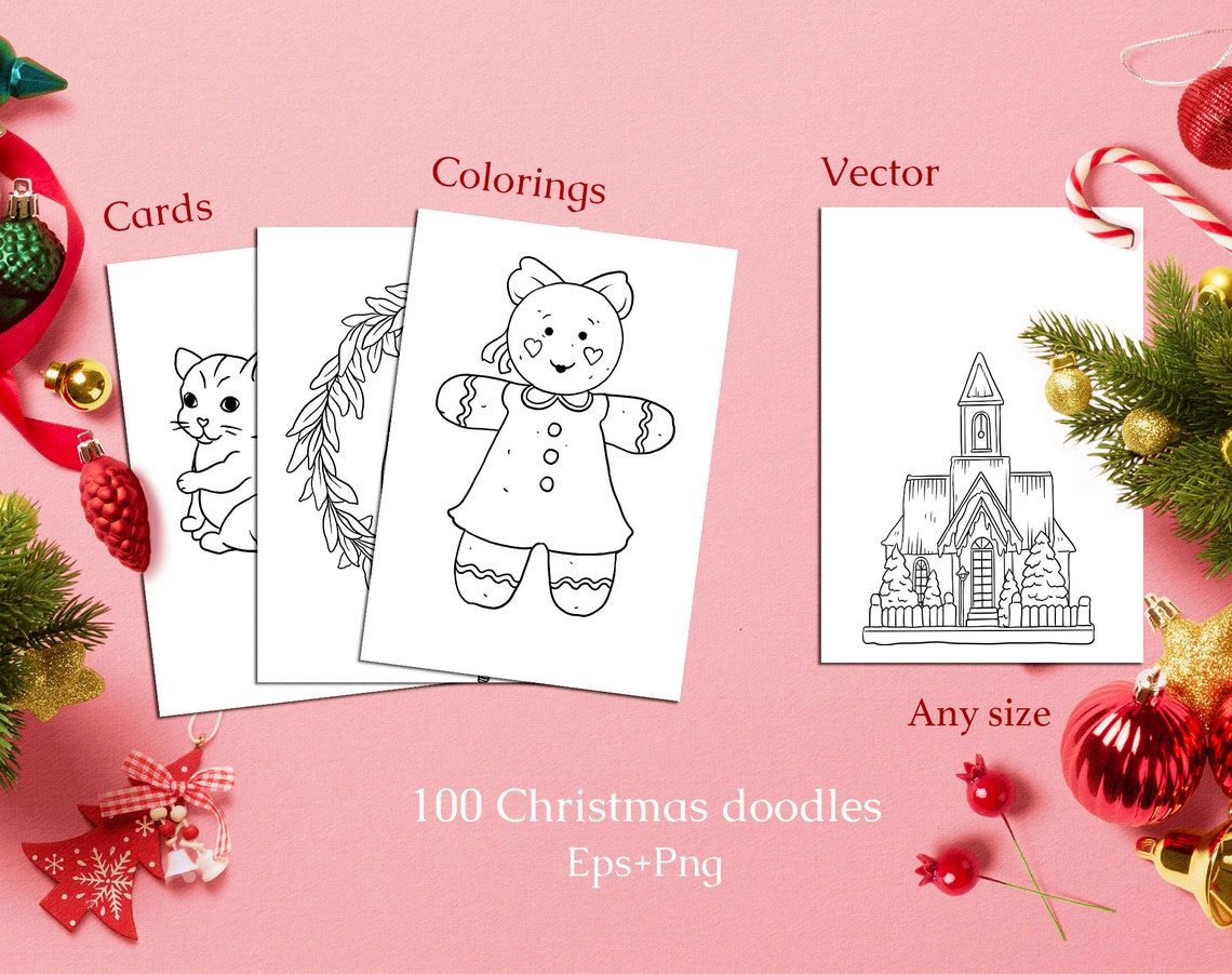 100 Christmas Doodles SVGPNGEPS Clip Art Bundle Santa - Etsy