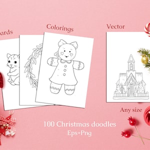 100 Christmas Doodles SVG+PNG+EPS, Clip Art Bundle, Santa Vector ...