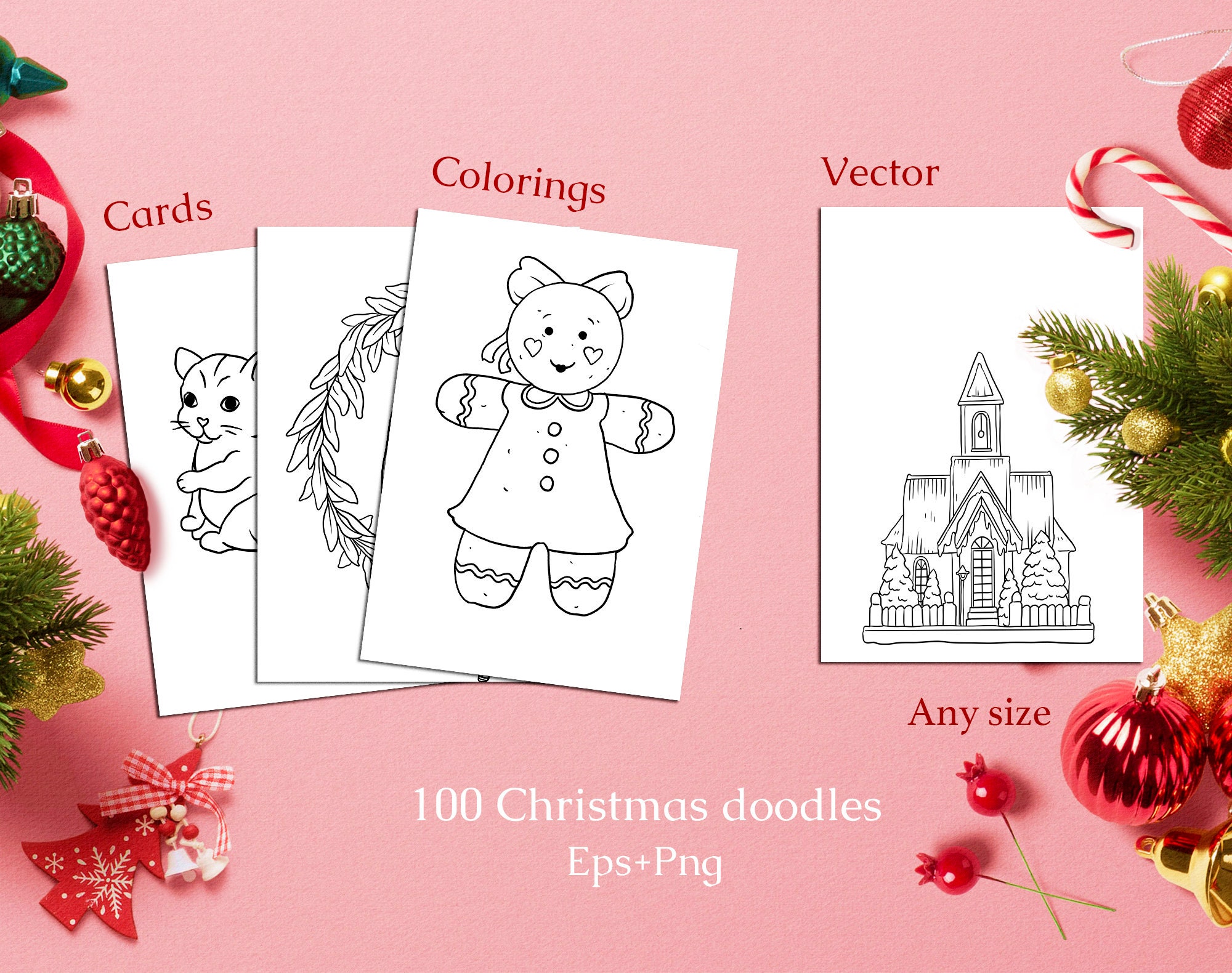 100 Christmas Doodles SVG+PNG+EPS, Clip Art Bundle, Santa Vector ...