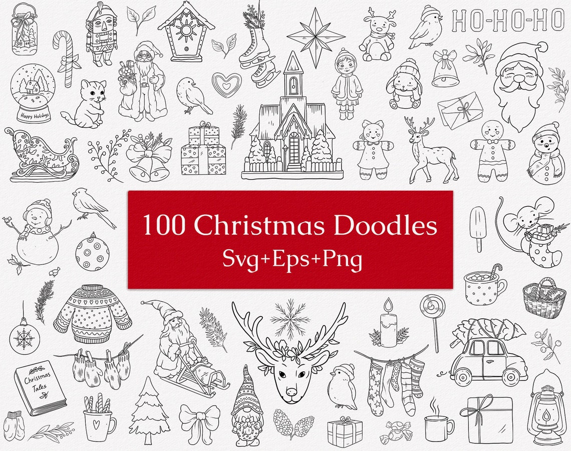 100 Christmas Doodles SVGPNGEPS Clip Art Bundle Santa - Etsy