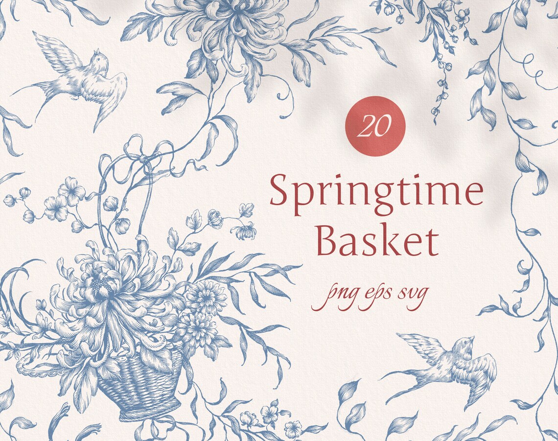 Springtime Basket Png Eps Svg Floral Frames Handmade Clipart - Etsy