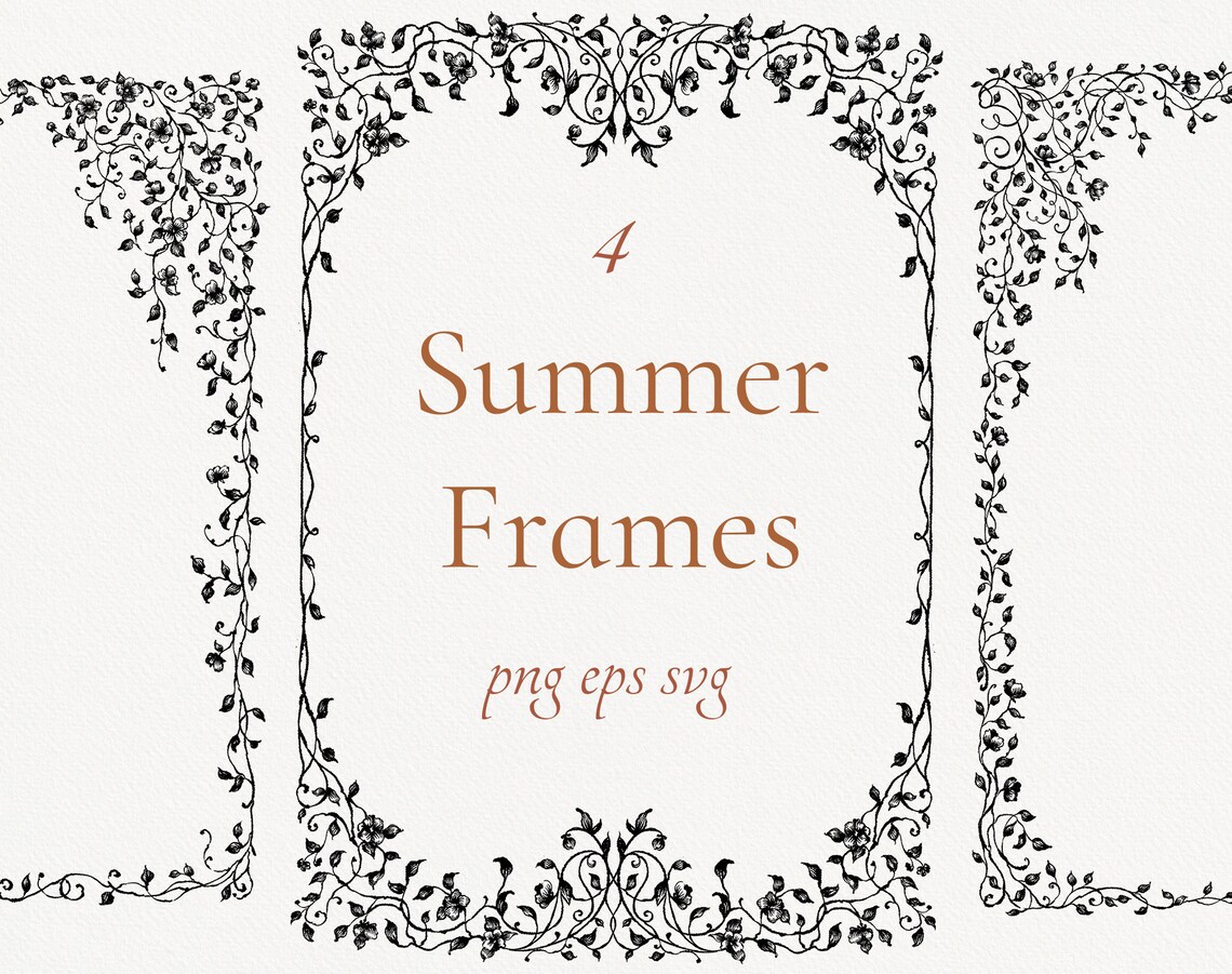 Summer Frames 4 Png Eps Svg Floral Borders Flower Clipart - Etsy
