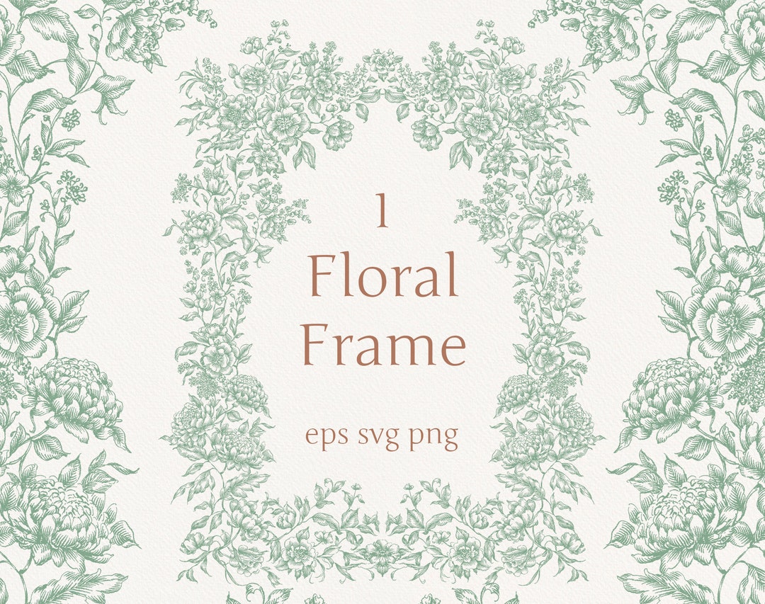 Sage Green Frame, Eps Png Svg, Autumn Flower Garden, Hand Drawn Border ...