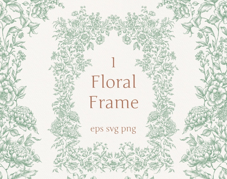 Sage Green Frame, Eps Png Svg, Autumn Flower Garden, Hand Drawn Border ...
