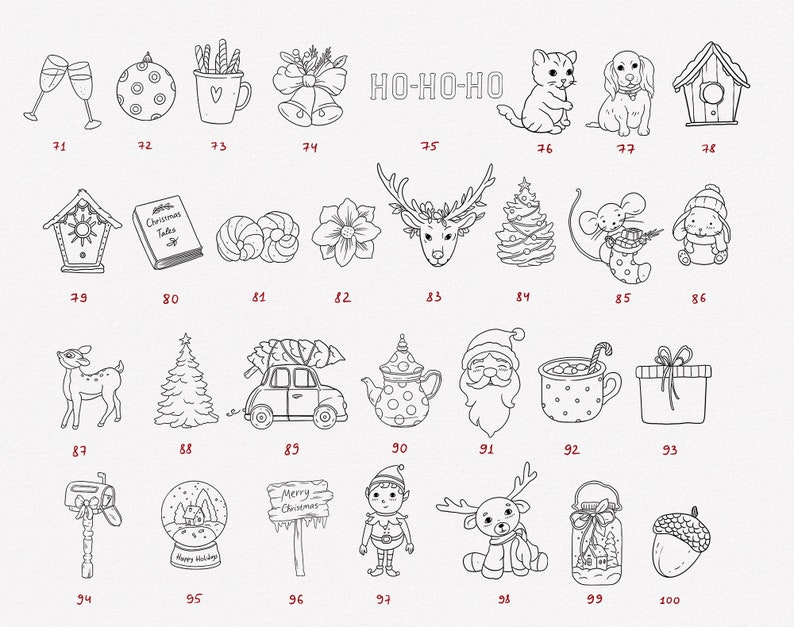 100 Christmas Doodles SVGPNGEPS Clip Art Bundle Santa - Etsy