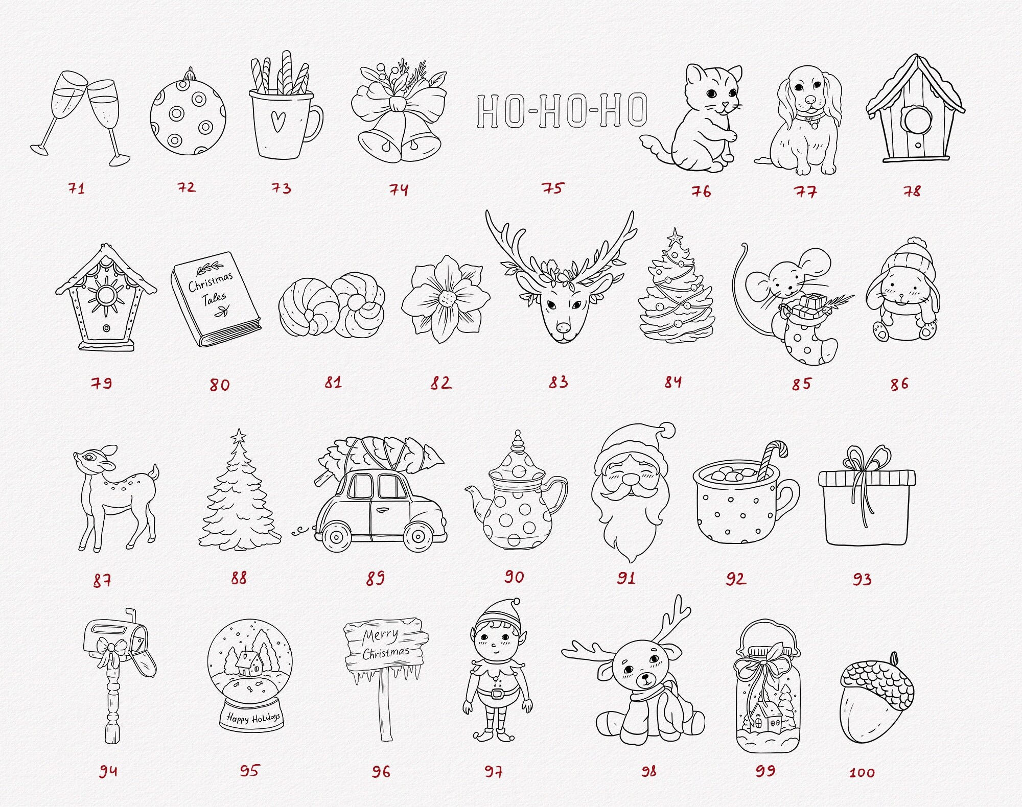 100 Christmas Doodles SVG+PNG+EPS, Clip Art Bundle, Santa Vector ...