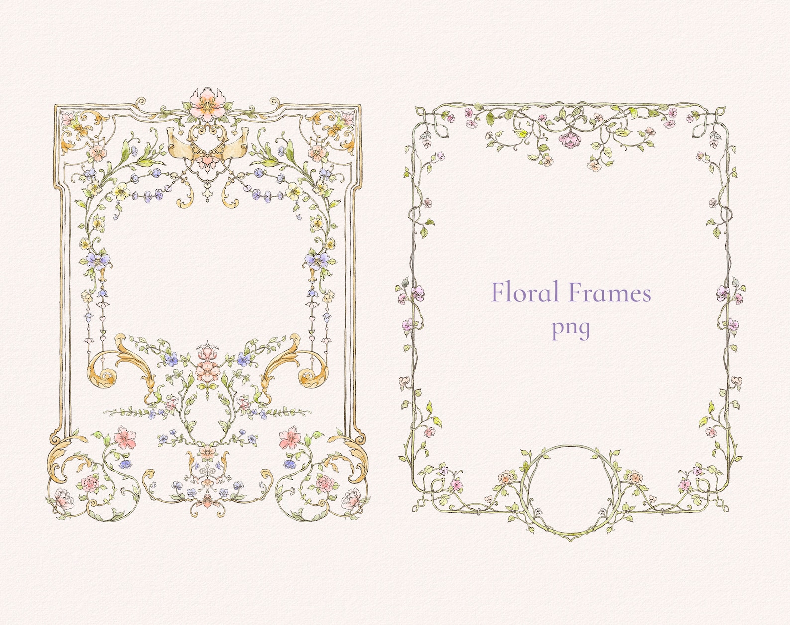 Floral Grace Png Frames, Borders, Heart, Butterflies, Birds, Botanical ...