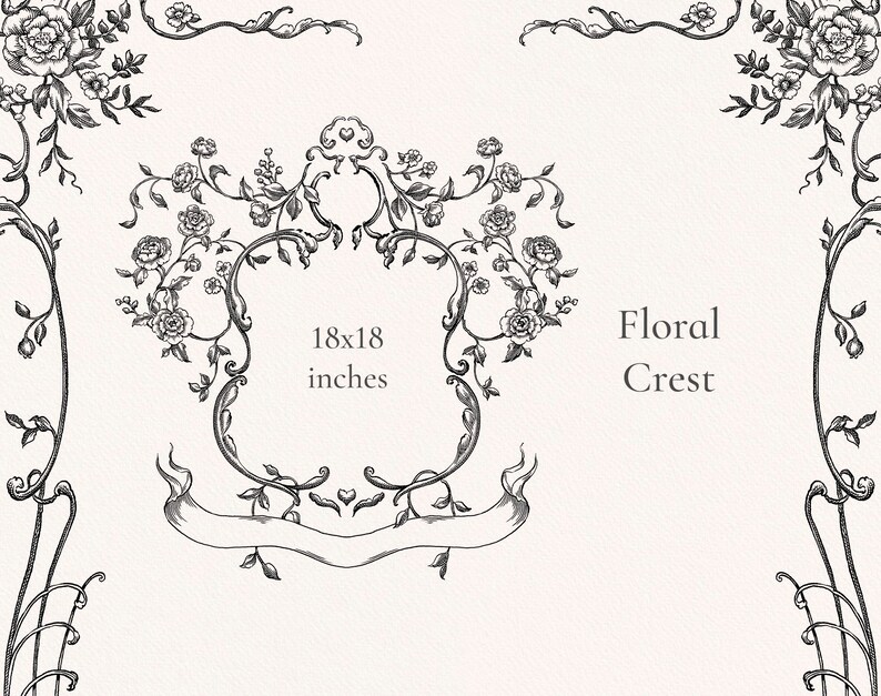 Floria Vintage PNG Floral Clipart, Baroque Frames, Botanical Borders ...