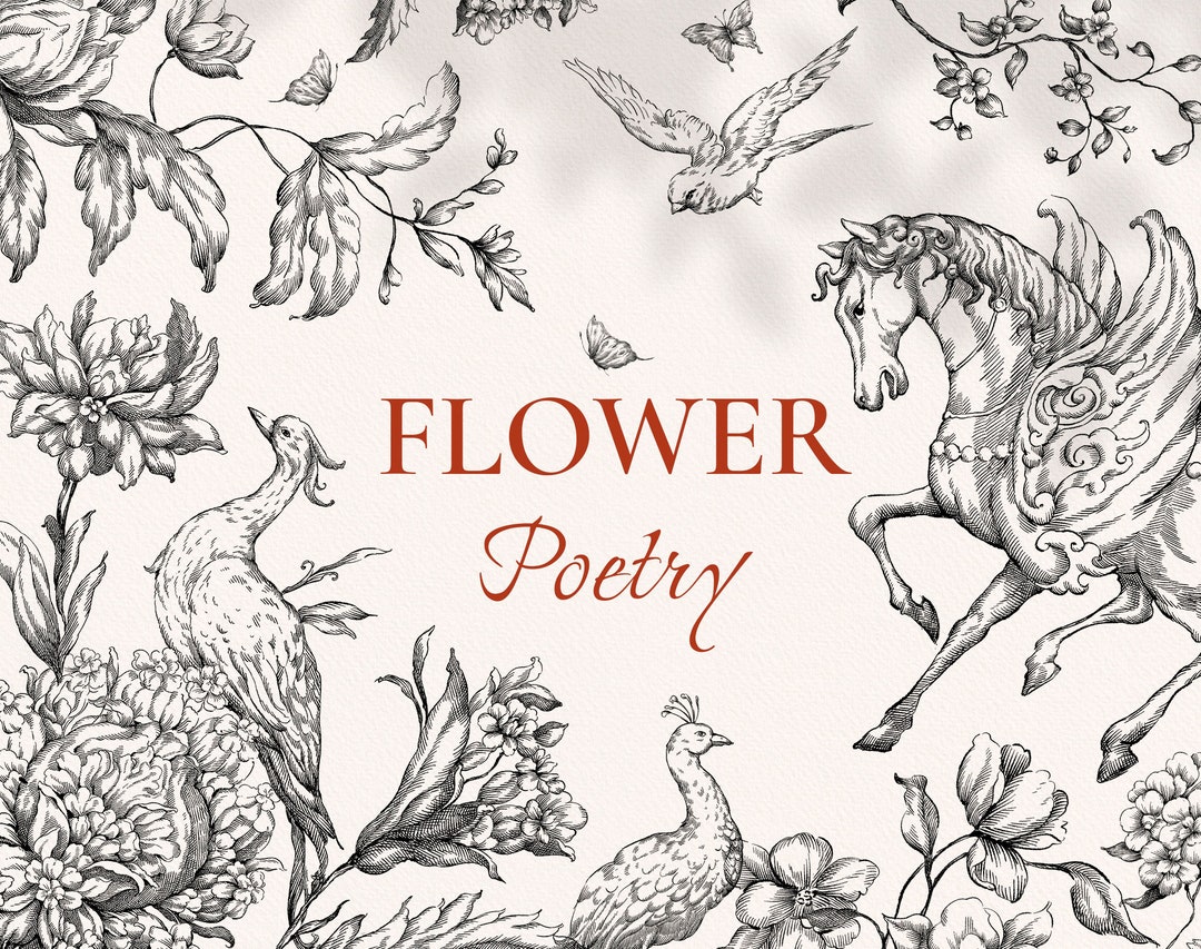 Flower Poetry Eps Svg Png, Vintage Vector Plants, Botanical Ink Hand ...