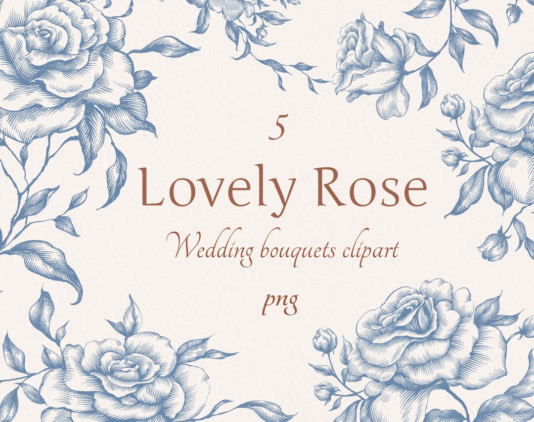 Lovely Rose Wedding Bouquets Clipart Png, Botanical Line Art Designs ...