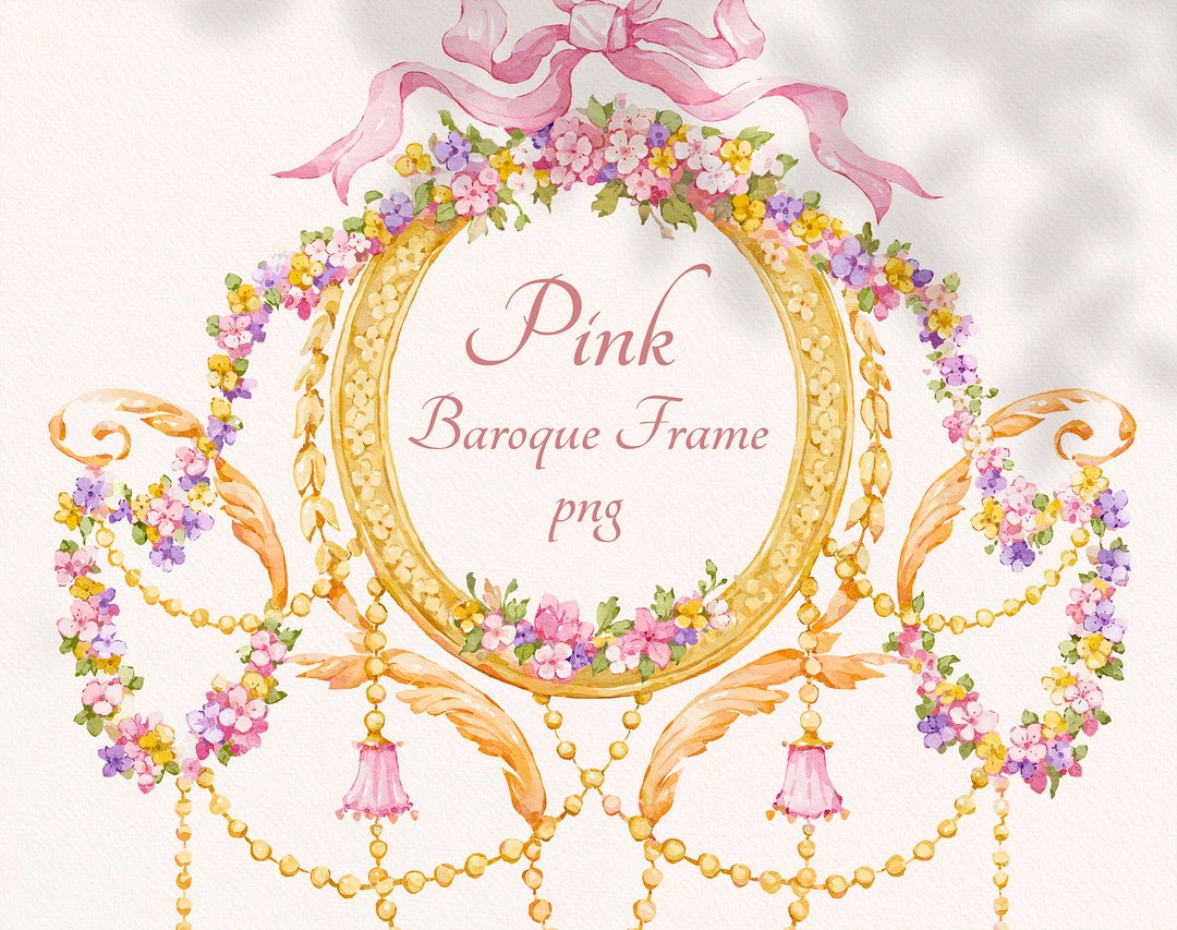 Pink Baroque Frame, Png Clip Art, Girl Baby Shower Invite, Digital ...