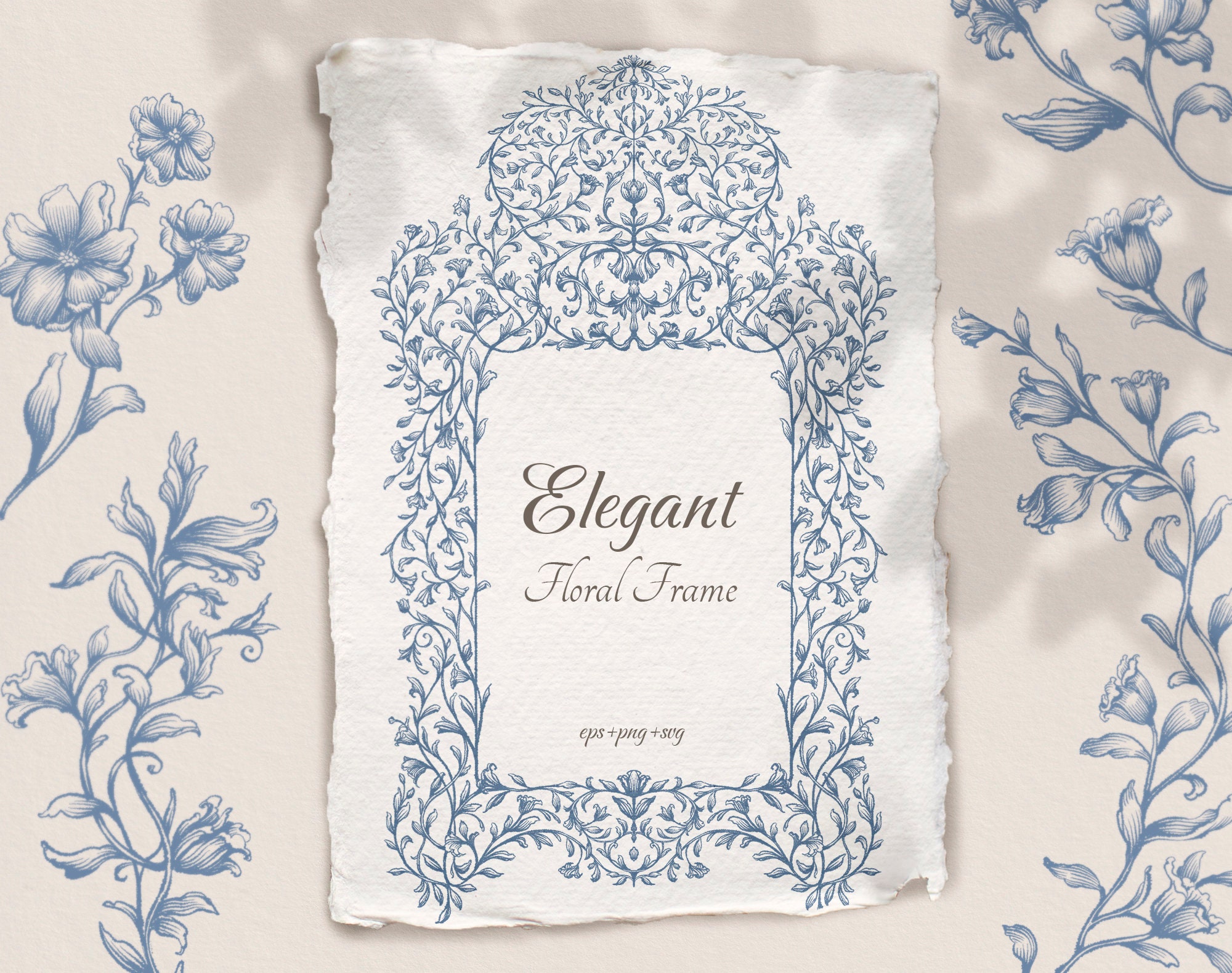 Elegant Floral Frame Handmade Line Art Illustration Clip Art - Etsy