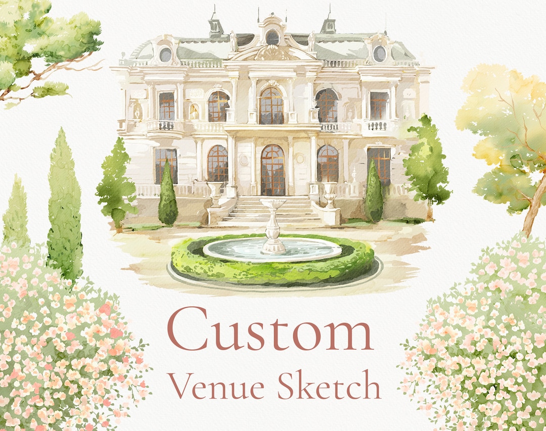 Custom Digital Venue Sketch, Watercolor Style Illustration, High ...