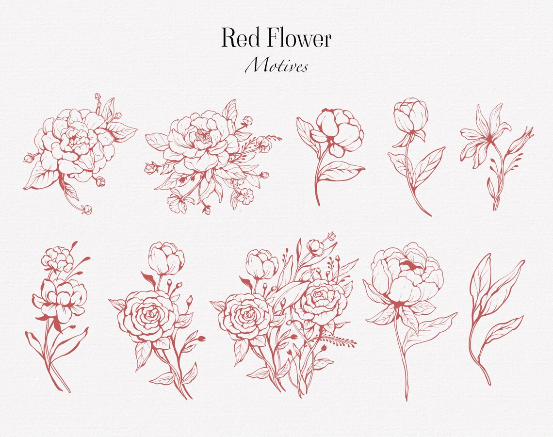 Red Flower Vintage Frames and Floral Motives Eps Svg png - Etsy