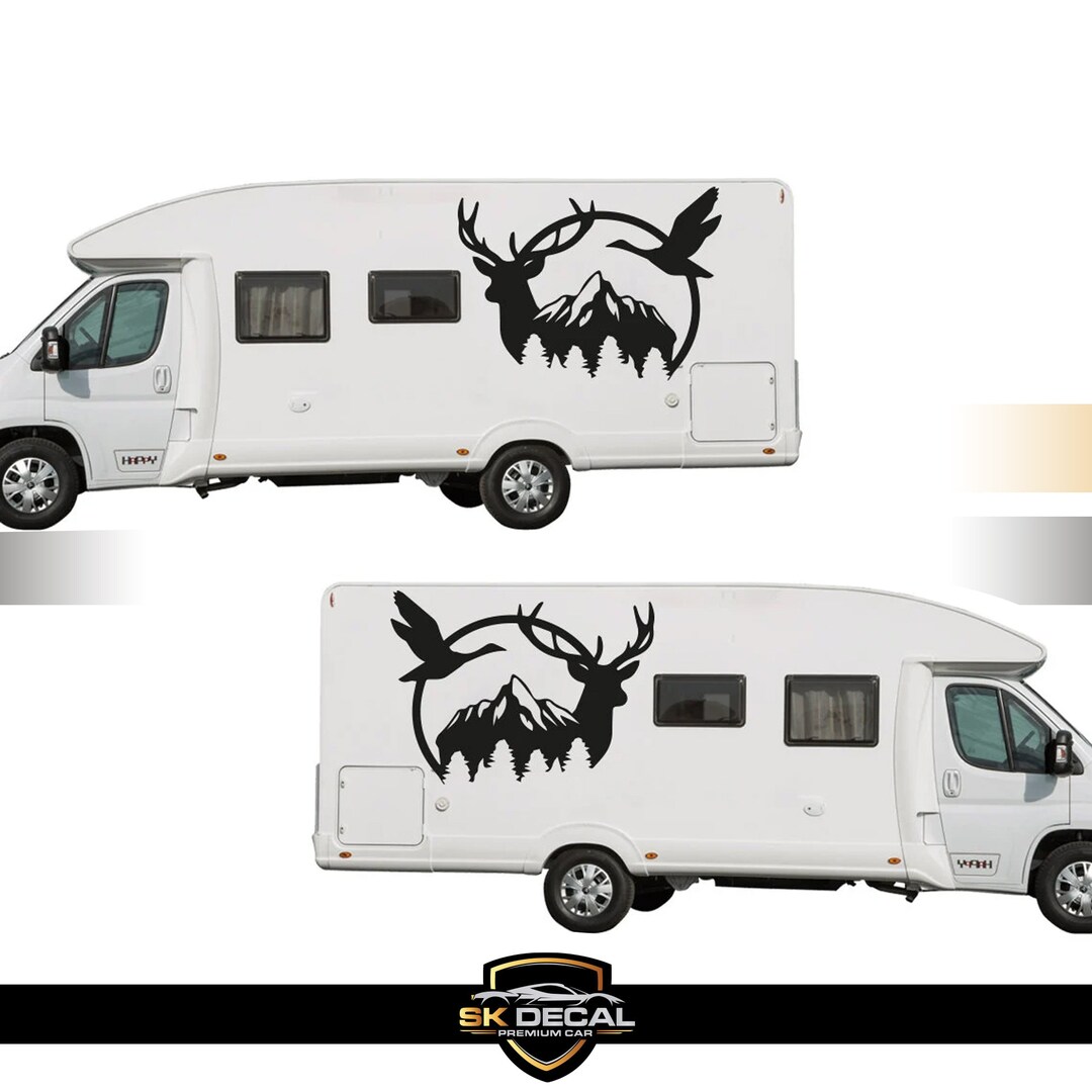 Wild Deer and Forest Caravan Sticker Caravan Vinly Decal - Etsy