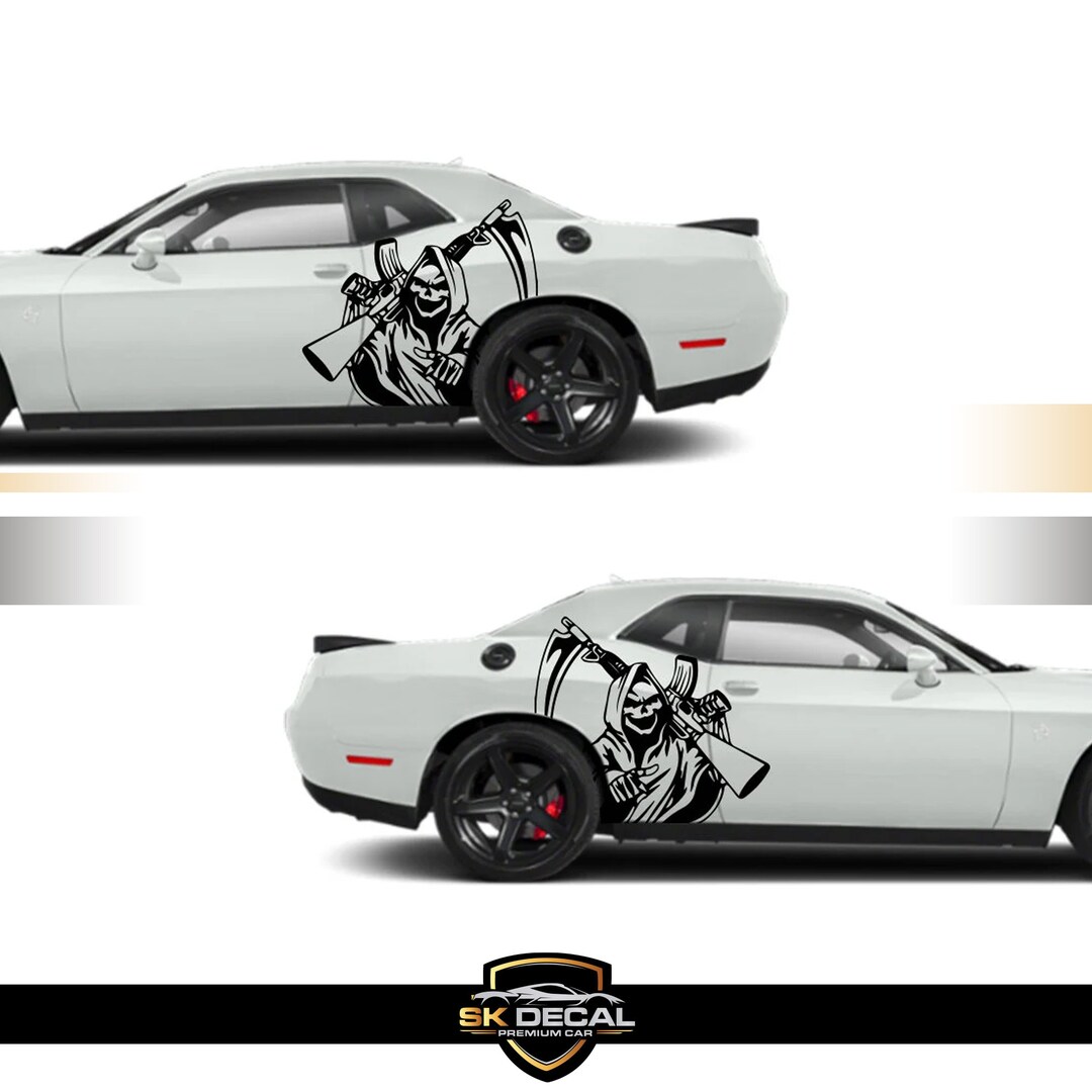 Grim Reaper Skull Machine Gun Car Truck Wall Window Vinyl Sticker Decal ...