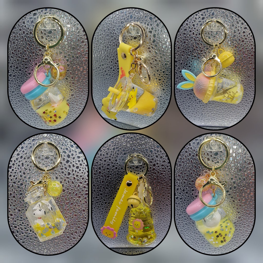 Kawaii Liquid Keychain Floating Liquid Motion Candy Keychain Drink ...