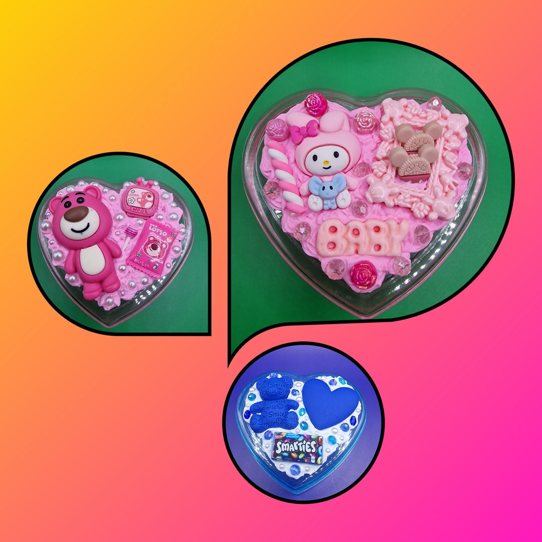 Kawaii Character Heart Boxes Aesthetic Handmade Plastic Anime Storage ...