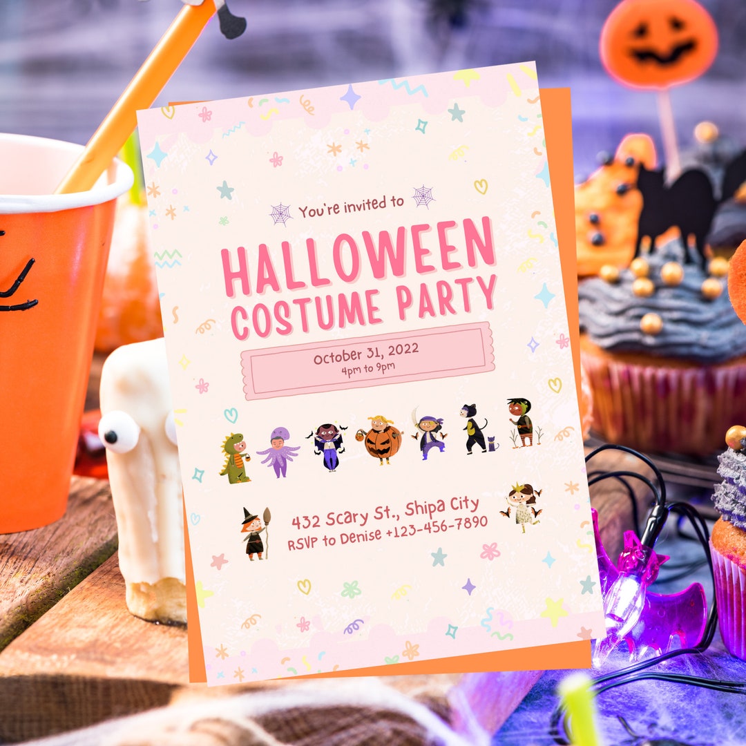 Cute Halloween Costume Party Invitation Card, Editable Costume Party ...