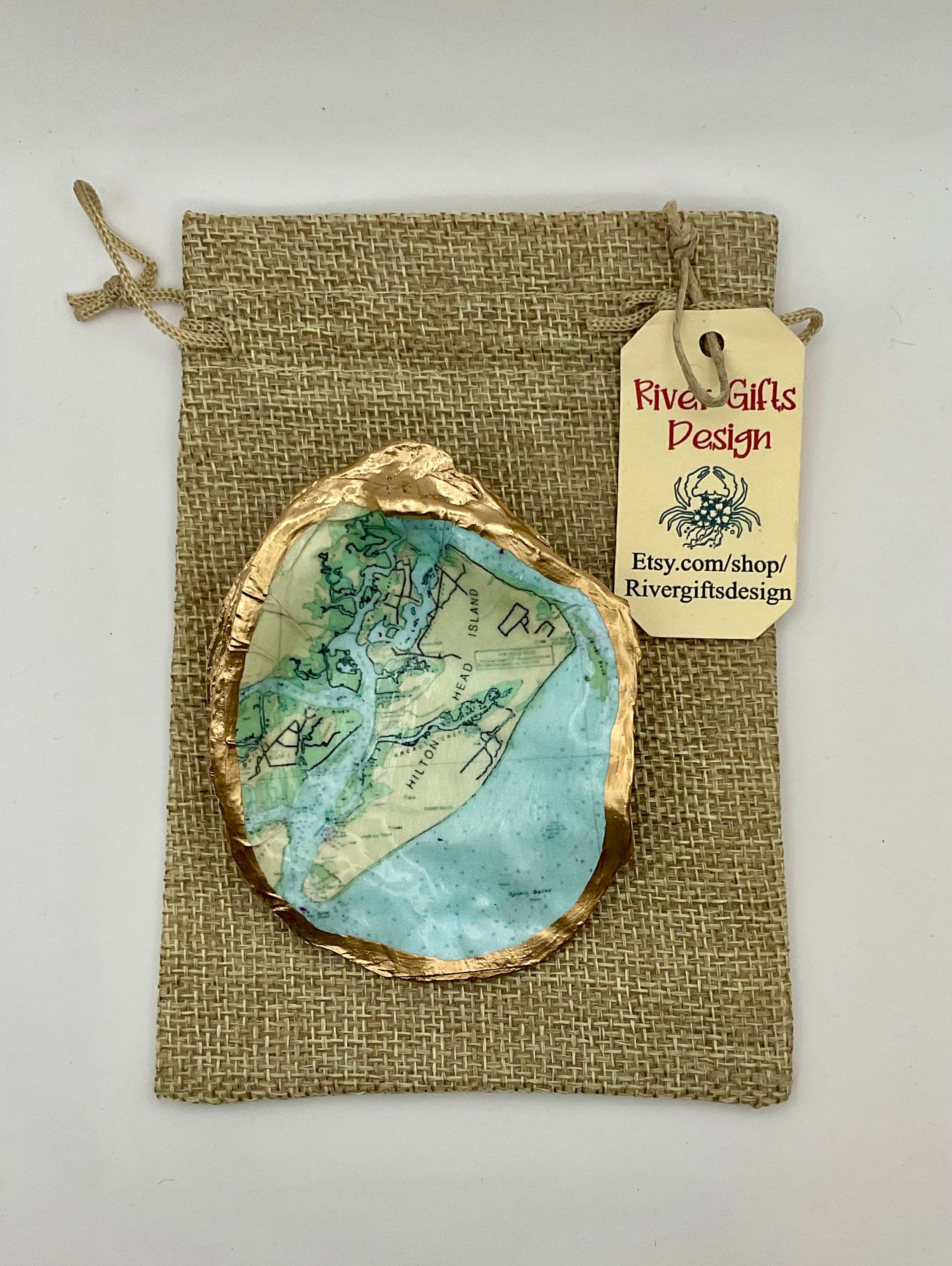 Hilton Head Island, SC Nautical Map Oyster Shell Trinket Ring Dish - Etsy