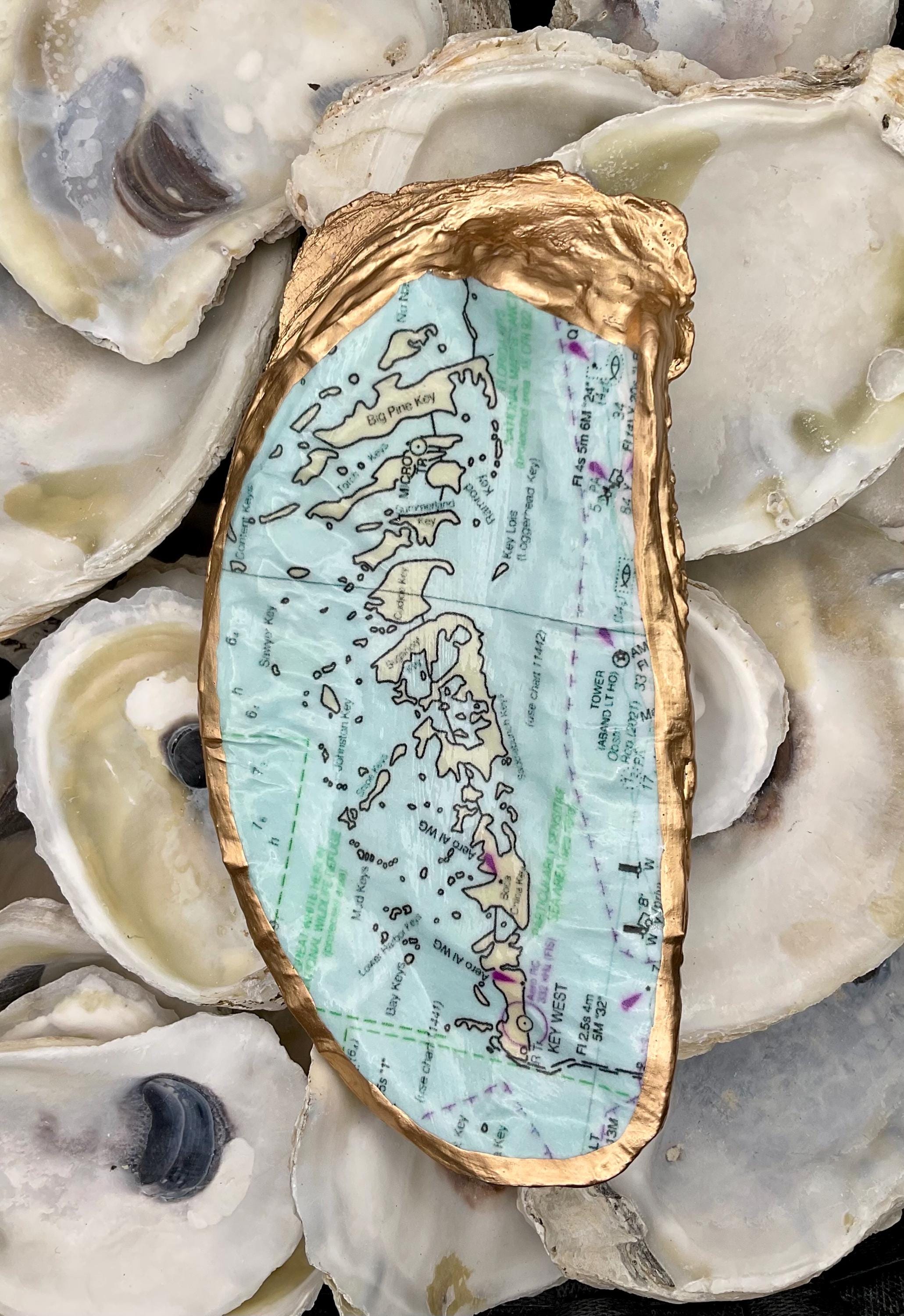 Florida Keys Nautical Map Oyster Shell Trinket Ring Dish Large - Etsy