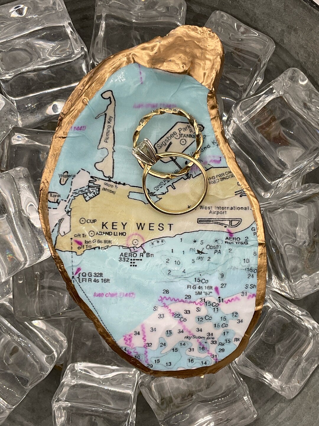 Key West, Florida Nautical Map Oyster Shell Trinket Ring Dish - Etsy