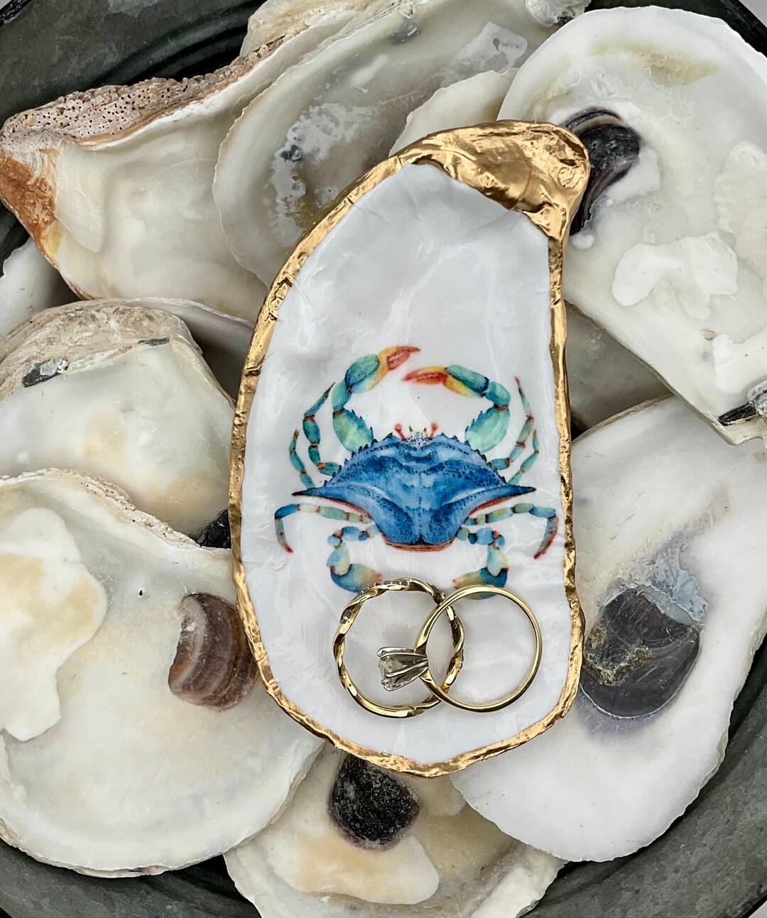 Crab Watercolor Oyster Shell Trnket Dish - Etsy