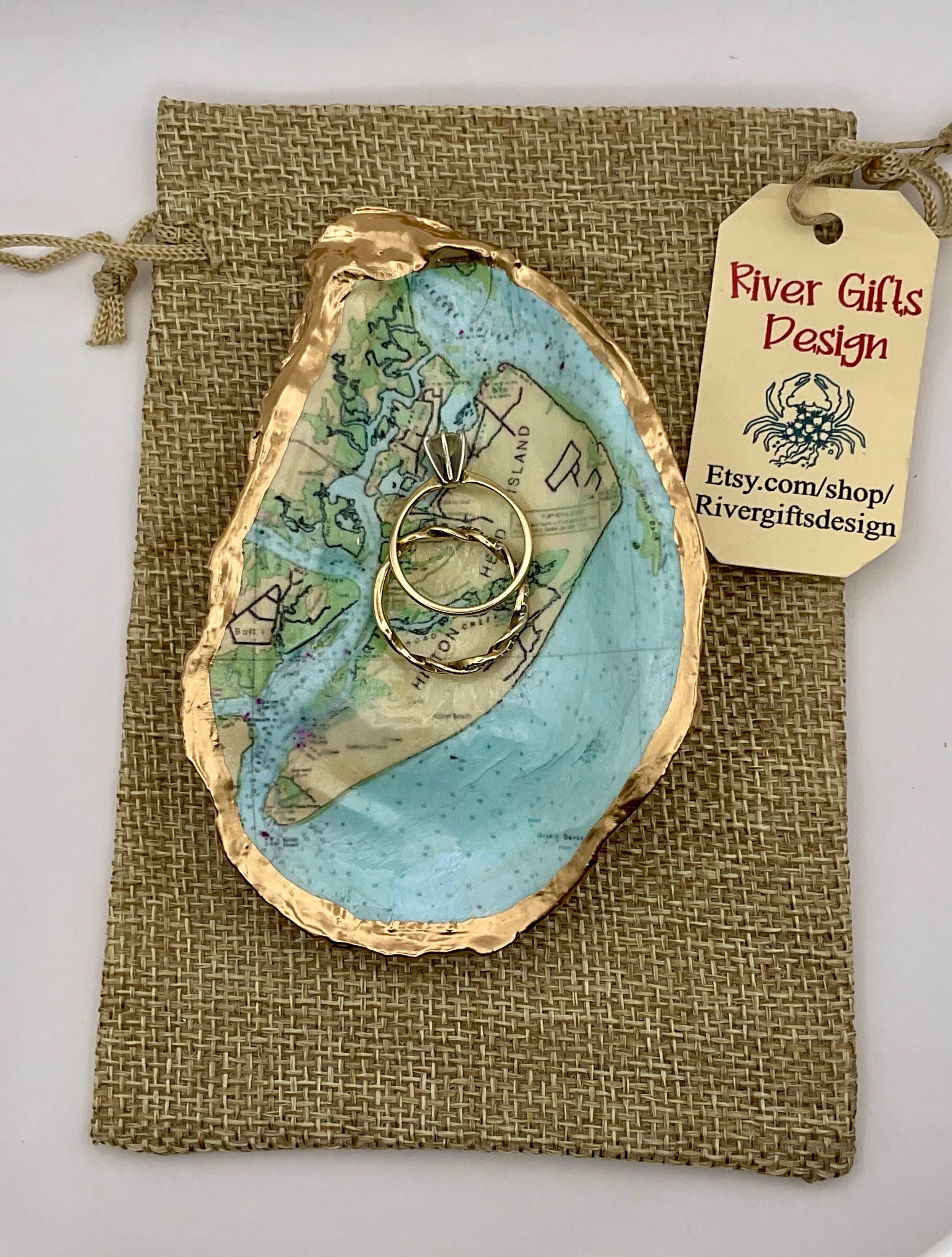 Hilton Head Island, SC Nautical Map Oyster Shell Trinket Ring Dish - Etsy