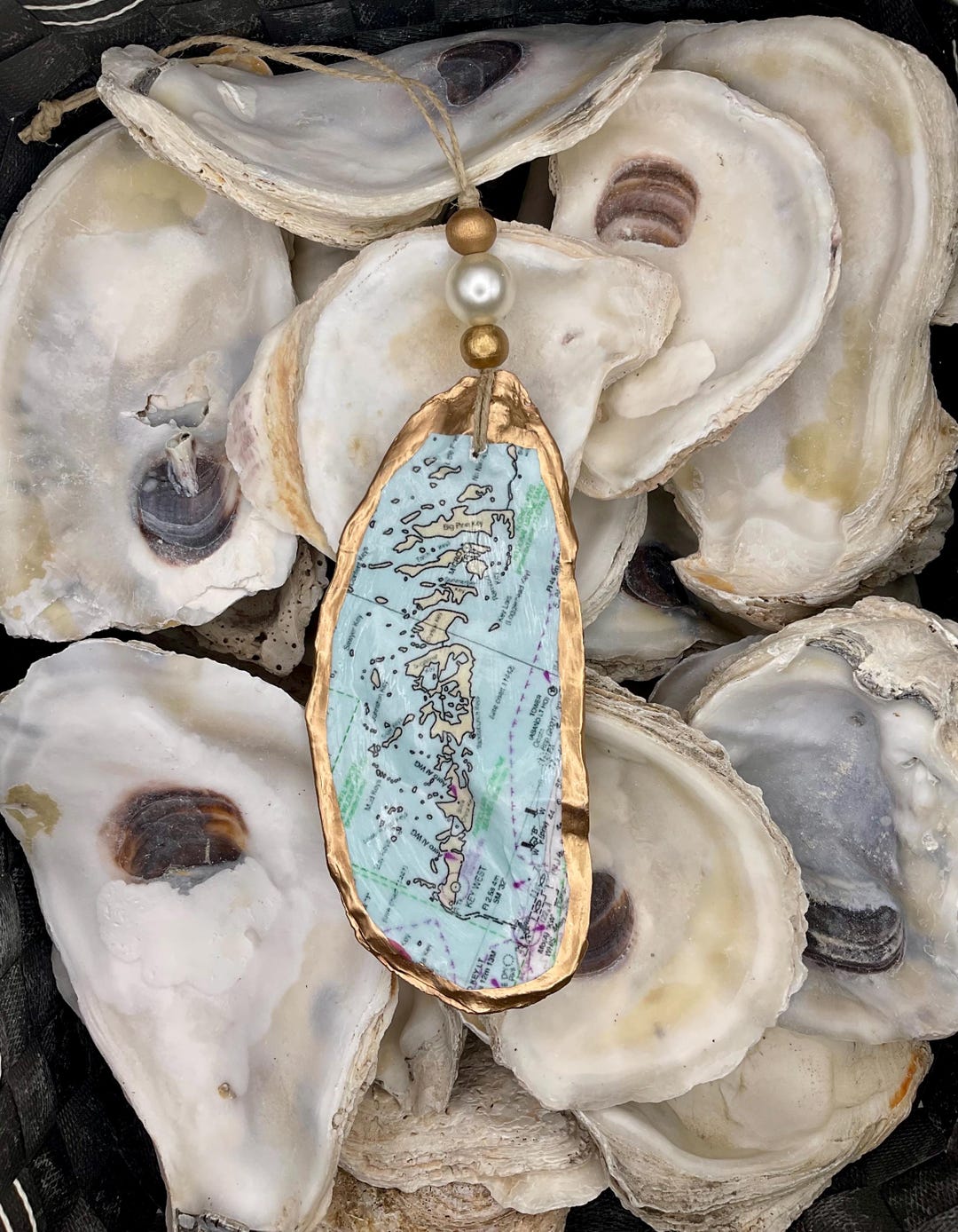 Florida Keys Nautical Map Oyster Shell Ornament - Etsy